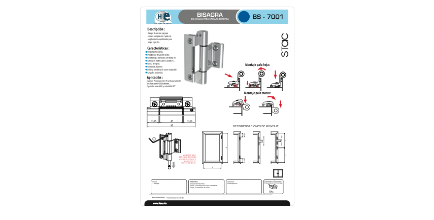 FICHA TÉCNICA BS 7001 - Herrajes Europeos